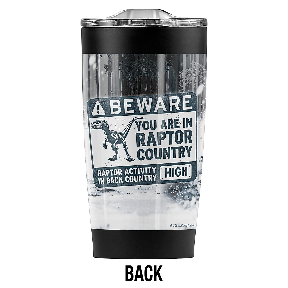 Logovision Jurassic World OFFICIAL Jurassic World Beware Raptor Country Stainless Steel 20 oz Travel Tumbler, Vacuum Insulated & Double Wall with Leakproof Sliding Lid