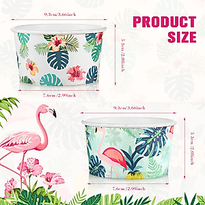 Hawaiian Summer Party Supplies Ice Cream Bowls Disposable Treat Snack Cups 8 oz Paper Yogurt Dessert Bowls for Sundae Soup Candy Hot or Cold Food Party Supplies(Floral Pattern,60 Count)