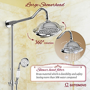 gotonovo Exposed Shower System Set Polish Chrome 8 Rain Shower Faucet 2 Double Knobs Handle Triple Function Tub Spout Luxry Shower Fixture Combo Unit Set 12 Inch Extension Tube Included