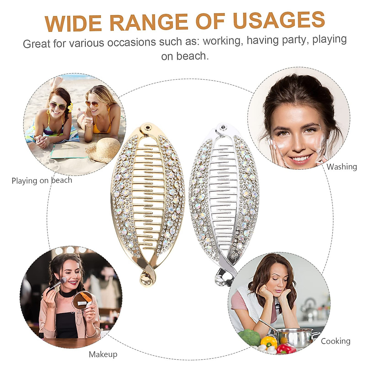 LALAFINA 4pcs Interlocking Hair Clips Banana Clips Hair for Fine Hair Rhinestone Banana Clip Rhinestone Hair Clips Hair Clips Medium Size Rhinestone Hair Accessories Fish Shape Clip Hairpin