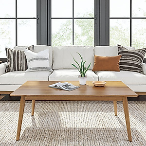 Plank+Beam 48 Inch Mid Century Modern Coffee Table, Wood Coffee Tables for Living Room, Rectangular Center Table, Occasional Table for Small Spaces, Pecan