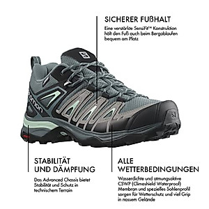 Salomon X Ultra Pioneer CLIMASALOMON Waterproof Hiking Shoes for Women, Stormy Weather/Alloy/Yucca, 7.5