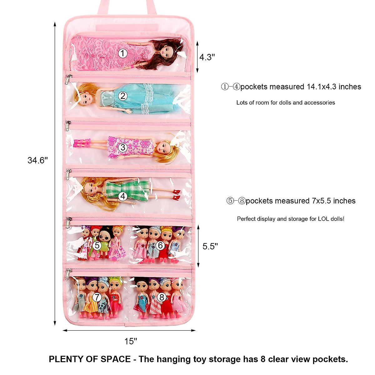 Octsky Toy Dolls Storage Bag Tote Carrying Case Compatible with LOL Surprise Toys Dolls Omg, Hanging Organizer Storage Bag with 8 Clear Window Pockets, Bag Only (03-Butterfly Purple)