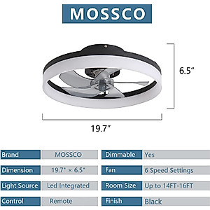 19.6" Ceiling Fans with Lights, Semi-enclosed Flush Mount Low Profile Ceiling Fan for Safe Use, 6 Speeds, Reversible, LED Dimmable, 3 Color Temperature Optional, DC Motor,with Remote (Minimalist)