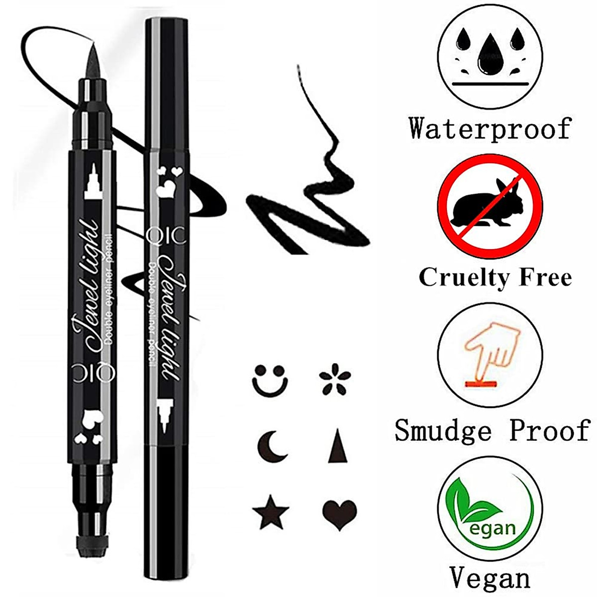 Go Ho 6 PCS Eyeliner Stamps,Double-sided Super Slim Gel Felt Tip High Black Eye Liner Pen,Waterproof Smudge-Proof Smooth Eyeliner Makeup Tools（6 Shapes）