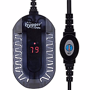 Hygger Mini Glass Aquarium Heater Adjustable LED Digital Temperature Display Small Tank Heater for Turtle Betta Fish Bowl with Protective Guard 50W