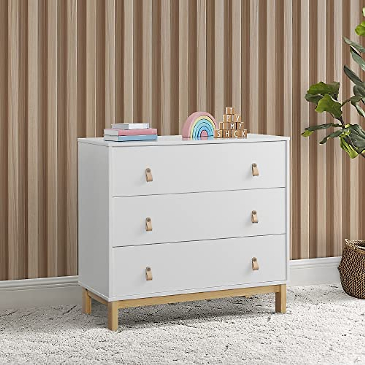 babyGap Legacy 3 Drawer Dresser with Leather Pulls - Greenguard Gold Certified, Bianca White/Natural