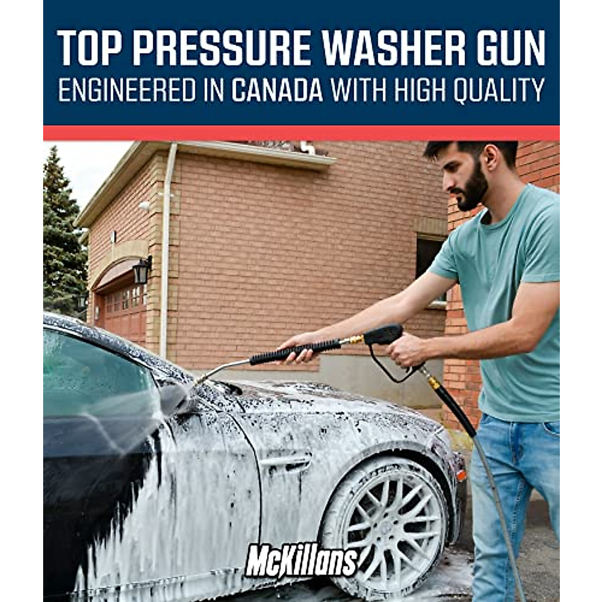McKillans Short Pressure Washer Gun with Swivel - High Pressure Water Handle with 3/8" Male Plug and 1/4” Quick Connector Coupler - Power Washer Gun Compatible with Foam Cannon - Car Wash Foam Gun
