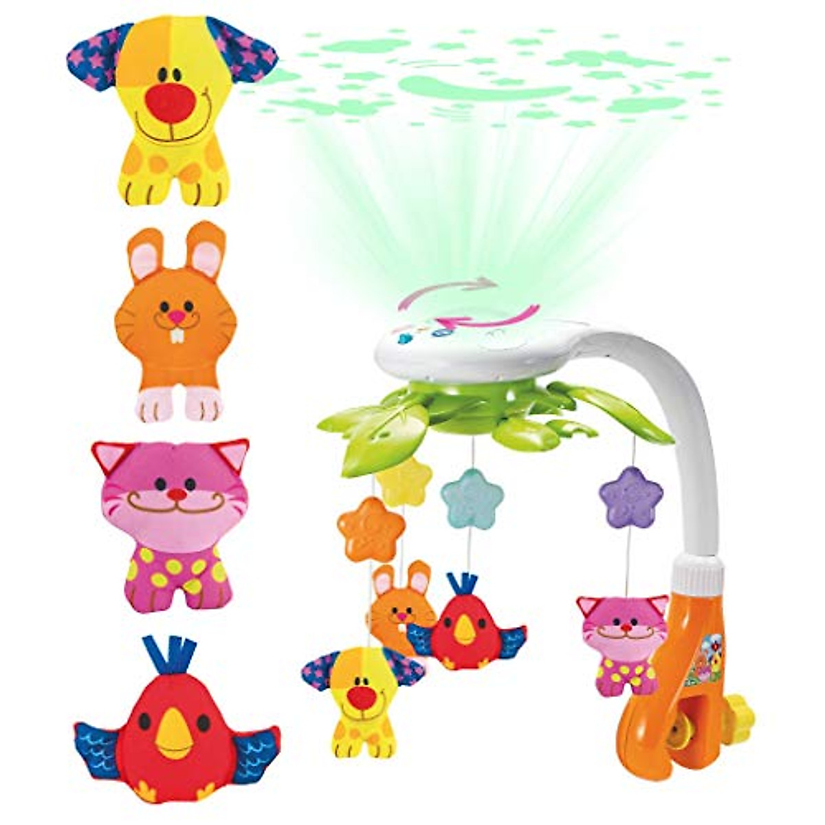 KiddoLab Baby Crib Mobile with Relaxing Music. Includes Ceiling Light Projector with Stars, Animals. Musical Crib Mobile with Timer. Nursery Toys for Babies Ages 0 and Older
