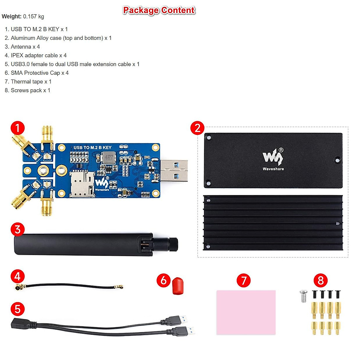 5G DONGLE Module with Quad Antennas USB3.1 Port Aluminum Alloy Heatsink M.2 Key B Interface @XYGStudy (USB to M.2 B Key)
