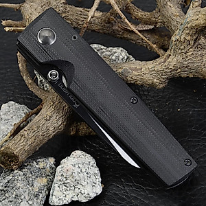 Cool Hand 3.87'' G10 Handle Folding Knife, Sheep Foot Shape Polished Black Ceramic Blade, Liner Lock Mechanism, w/Pocket Clip, EDC Pocket Knives