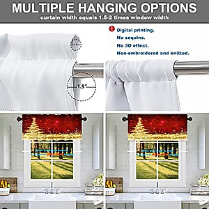 Batmerry Christmas Tree Golden Kitchen Valances Half Window Curtain, Red and Gold Glitter Christmas Tree Kitchen Valances for Windows Heat Insulated Valance for Decor Reducing The Light 52x18 Inch