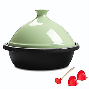 YLWX Moroccan Enameled Tajine Cooking Pot, Cast Iron Induction Tagine Pot, Handmade Crock Braiser Pot, Slow Cooker (Color : Red)