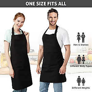 Black Apron for Women 2 Packs with Pockets Adjustable Bib Aprons for Chef, Men, Unisex, Servers, Water Oil Stain Resistant, for Cooking Kitchen Restaurant - (Black)