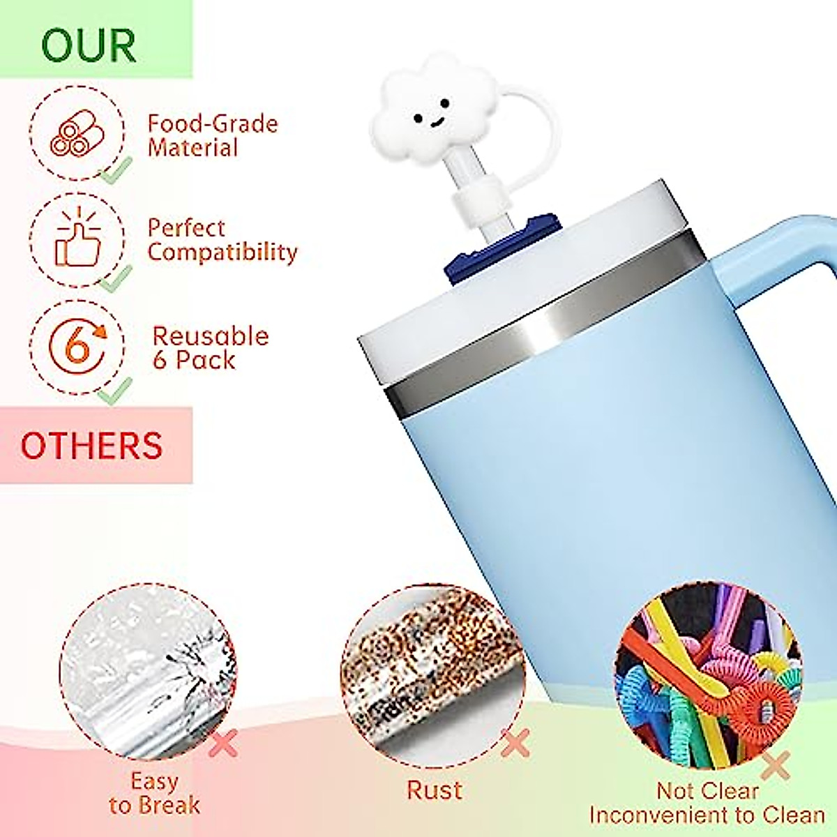 9Pcs for Stanley Cup Accessories,Replacement Straws for Stanley 40 oz 30 oz Cup Tumbler&Simple Modern Trek Tumbler 40 oz,Plastic Clear Reusable Straw with Cleaning Brush&Straw Covers