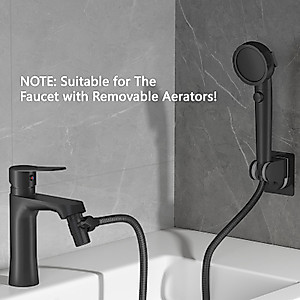 HEROBAI Sink Hose Sprayer Attachment for Faucet, 3 Mode Shower Head Attaches to Tub Faucet with 5 Adapters, High Pressure Shower Head for Bathtub, Handheld Showerhead with Filter (Black)