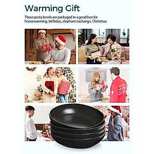 Teocera Pasta Bowls, Salad Bowls Set, Large Serving Bowls, 50 Ounce Porcelain Matte Black Bowls Set of 4 - Square Design, Microwave Dishwasher Safe