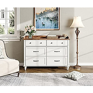 WAMPAT Dresser for Bedroom with 6 Drawers, White Kids Dressers with Wide Chest of Drawers, Mid Century Modern Wooden Closet Storage Organizer for Living Room, Nursery, Hallway