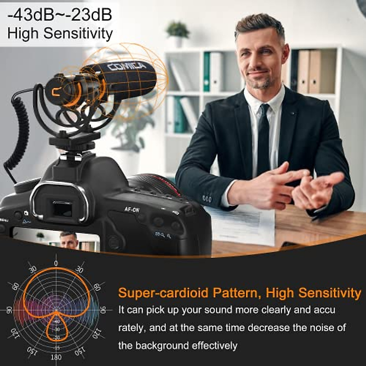 comica Shotgun Microphone, CVM-VM20 Professional Super Cardioid Video Microphone with Shock Mount, Camera Microphone Kit for Smartphone/DSLR Camera/Camcorder, Perfect for Interview/Video Recording