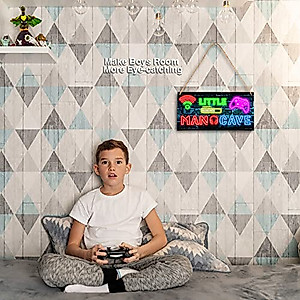 Little Man Cave, Neon Gaming Wooden Door Sign for Gamer Room Decor, Boys Decorations for Bedroom Nursery Playroom Wall Art (5"x10") -A06