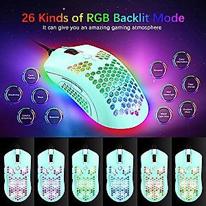 ZIYOU LANG Mechanical Gaming Keyboard and Mouse Combo Blue LED Backlit Keyboard,12000 DPI RGB Lightweight Gaming Mouse with Honeycomb Shell,Large Mouse Pad for Windows Gaming PC(Macaron Green)