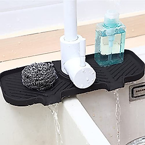Rictine Silicone Faucet Mat for Kitchen & Bathroom Sink, 3 Pore Size Silicone Faucet Mat, Dish Soap Sponge Holder for Kitchen Sink Accessories, Drying Mat for Kitchen Counter Sink Splash Guard (Black)