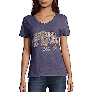 Hanes Womens Short Sleeve Graphic V-neck Tee Fashion-t-shirts, Pattern Elephant, Medium US