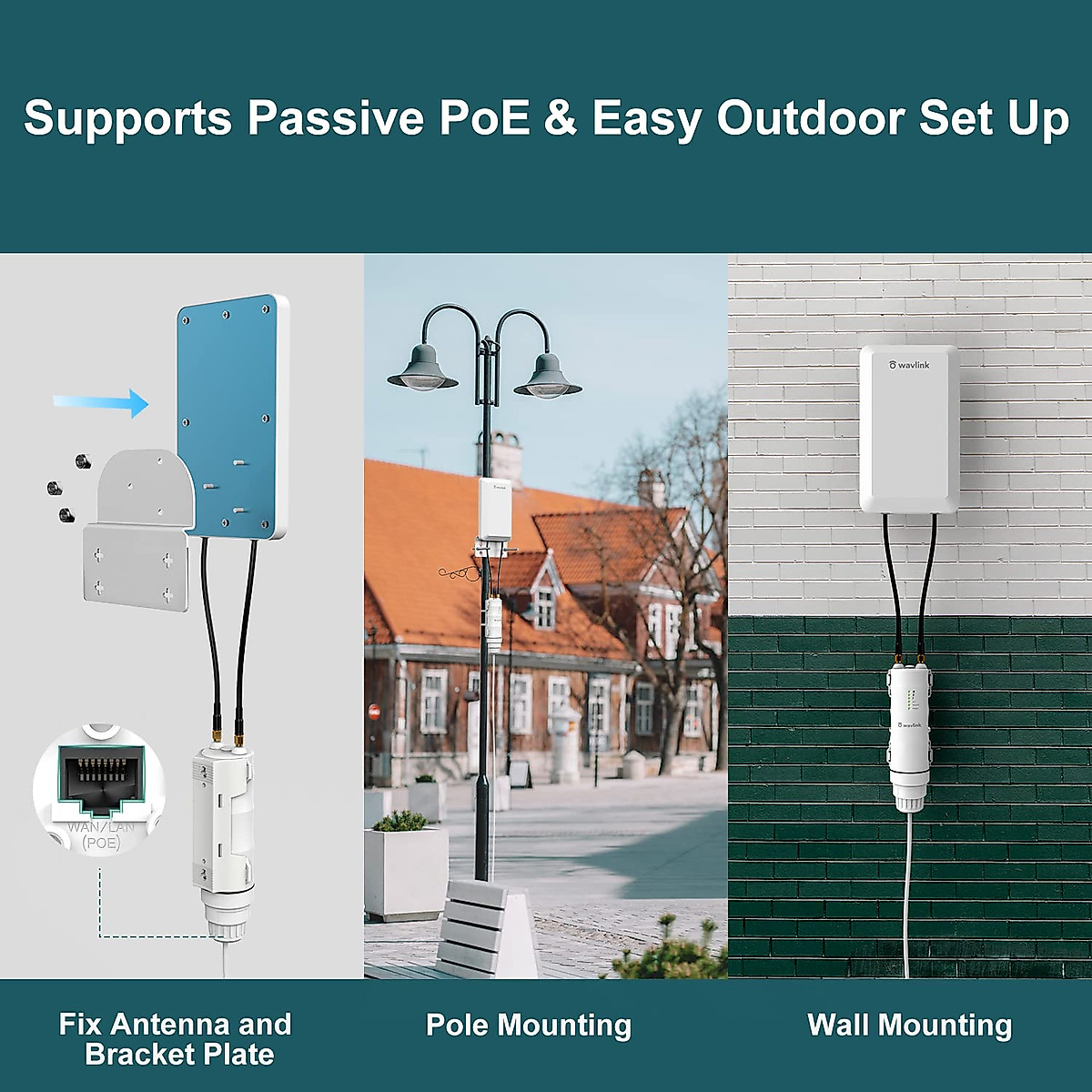 WAVLINK High Power Outdoor Weatherproof WiFi Range Extender,N300 Long Range Wireless AP/Router/Repeater/WISP Mode with POE Powered,Internet Signal Booster, Point to Point WiFi Bridge, CPE Transmission