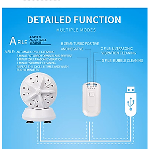 Beauty HAO Ultrasonic Washing Machine, Double Power Version, 2022 Upgraded Portable Twin Turbo Washer, Machine with USB and Speed Control for Travel Business Trip or College, White-24W