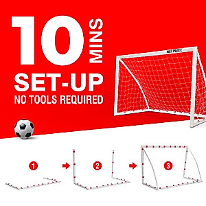 NET PLAYZ Backyard Soccer Goal Soccer Net, 6x4Ft High-Strength, Fast Set-Up (Weatherproof), White, (NOS32240)