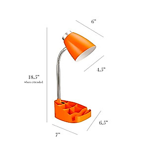 Limelights LD1002-ORG Gooseneck Organizer iPad Stand or Book Holder Desk Lamp, Orange 6.5 x 6.5 x 18.5