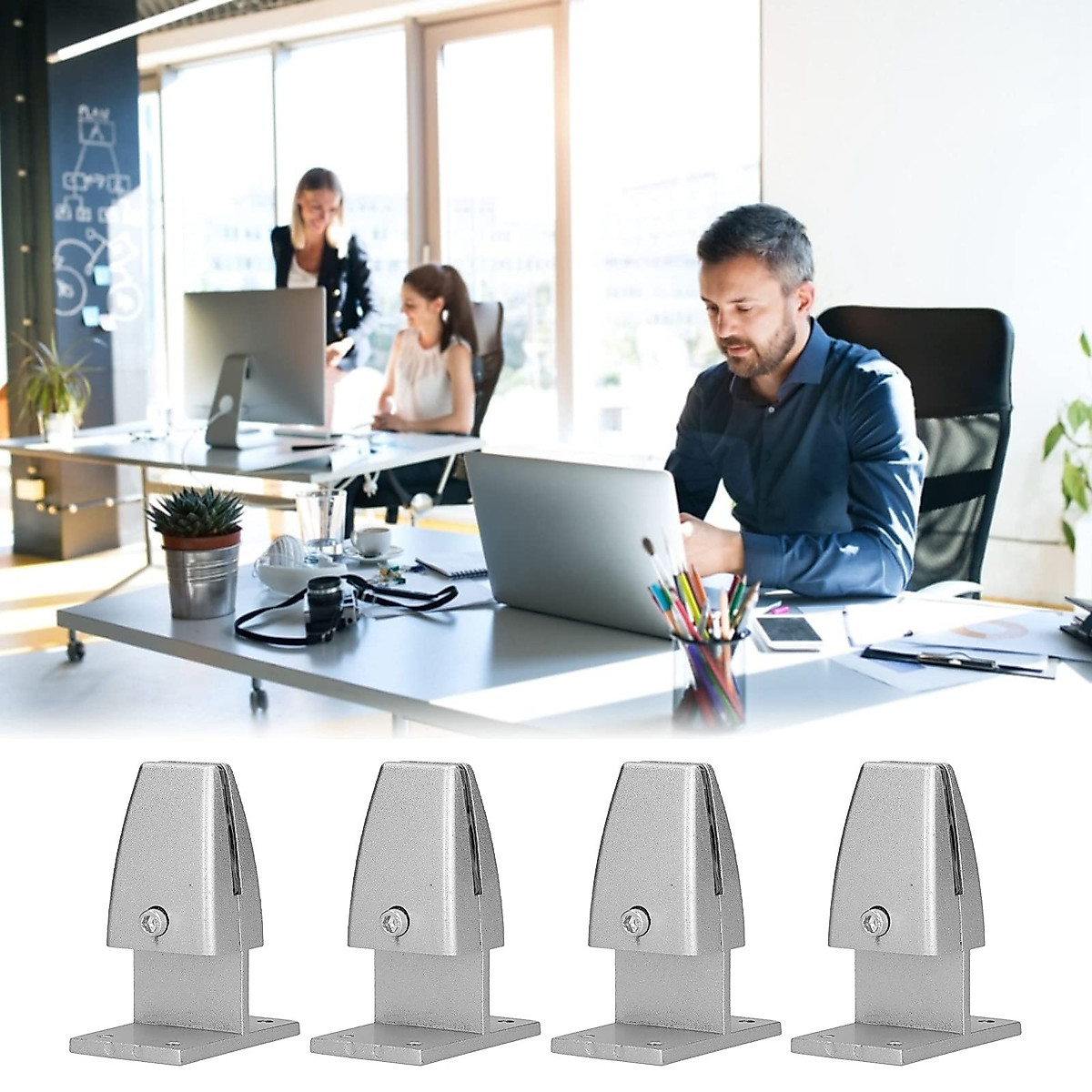 Haofy Desktop Partition Bracket Clip, 4 Pcs T-Shaped Aluminum Alloy Silver Desktop Screen Bracket Clip, Suitable for Office Classroom