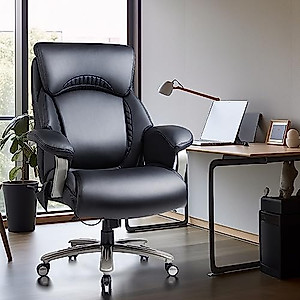 COLAMY Big and Tall Office 500lbs-Heavy Duty Ergonomic Computer Extra Wide Seat, High Back Executive Large Desk Chair with Thick Bonded Leather and Tilt Rock, Adjustable Lumbar Support-Black