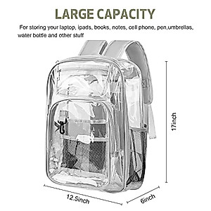 ANSUN Clear Backpack, Large Heavy Duty PVC Transparent Backpack for Kids and Adults, See Through With Reinforced Straps Clear Bookbag for School, Sports, Work, Travel, College, grey