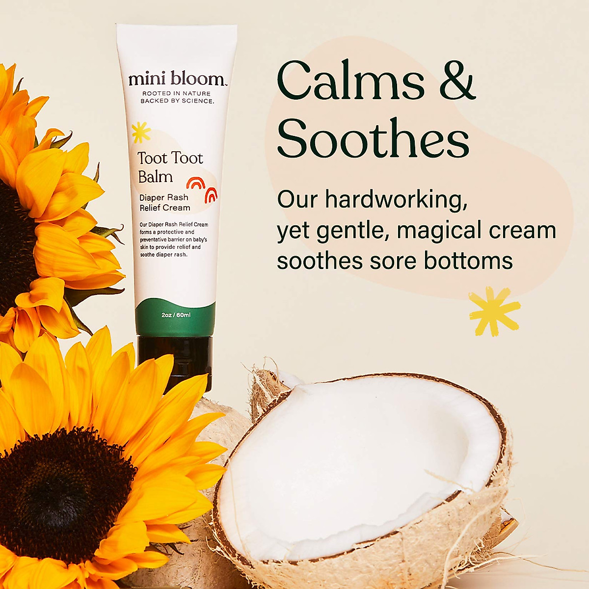 Mini Bloom Toot Toot Balm Diaper Cream | Baby & Kid Safe Made w/Zinc oxide, Vitamin E, Shea Butter, Coconut, Jojoba & Sunflower Oils | 2 oz