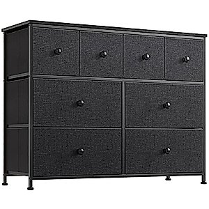 REAHOME 8 Drawer Dresser for Bedroom Chest of Drawers Closets Storage Units Organizer Large Capacity Steel Frame Wooden Top Living Room Entryway Office (Black Gray) YLZ8B5