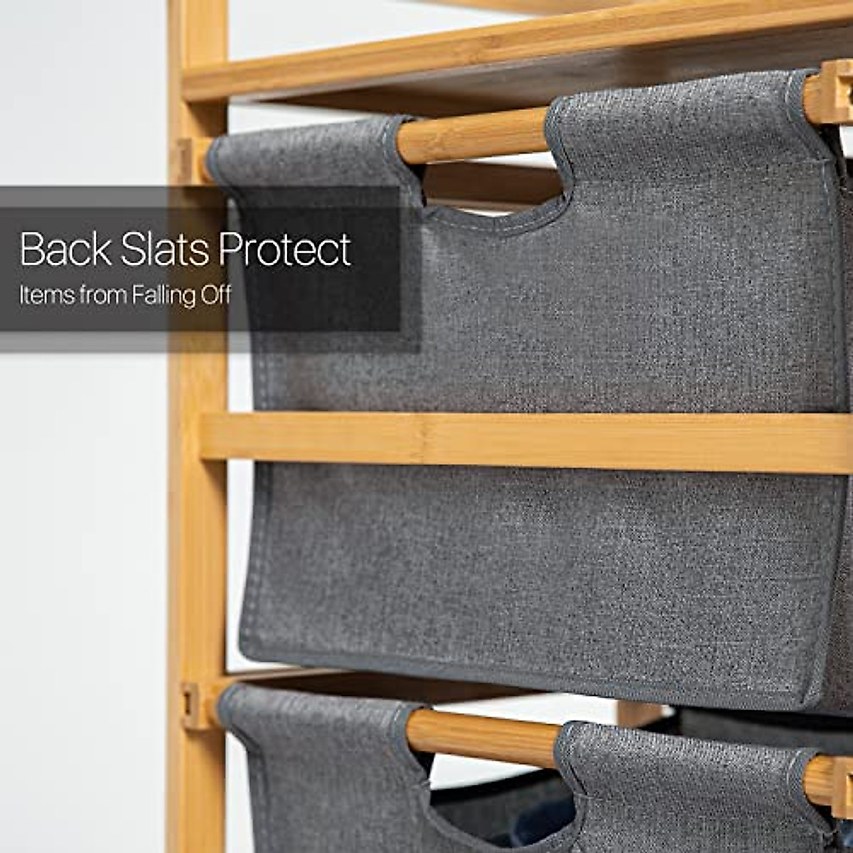 MoNiBloom Bamboo Organizer Clothing Storage Shelf with 4 Part Compartment Sorter Baskets Fabric Removable Clothes Drawers for Bedroom Laundry Living Room, Grey