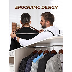 HOUSE DAY Wide Shoulder Wooden Hangers, Wood Suit Hangers with Non Slip Pant Holder, Heavy Duty Coat Hangers for Closet, Wooden Clothes Hangers for Suits, Coats, Jackets, Shirts (6 Pack, Walnut)