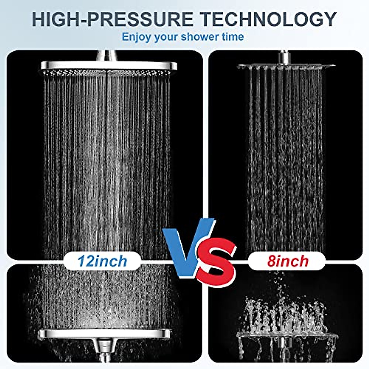 Veken 12 Inch Rain Shower Head with 5 Settings High Pressure Handheld Spray, Rainfall Shower Head with Adjustable Extension Arm, Chrome Dual Shower Head and Handheld Shower Head Combo with 70” Hose.