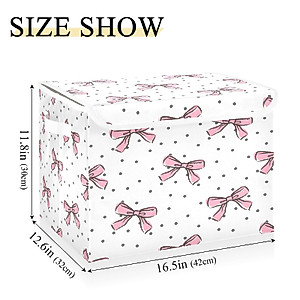 YETTASBIN Bow Pink Storage Basket with Lid and Handles, Large Collapsible Fabric Storage Bins Sturdy Storage Organizer for Shelves, Closet, Bedroom, School, Office, Home Decor