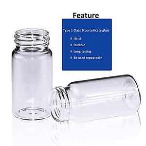 ALWSCI Sample Vial, Clear Glass 24-400 Thread Storage Vial, 20 ml Capacity, 27.5 mm I.D. x 57 mm with 24-400 Black Closed Cap, PE Liner, pack of 100