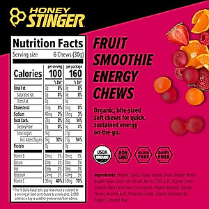 Honey Stinger Organic Fruit Smoothie Energy Chew | Gluten Free & Caffeine Free | For Exercise, Running and Performance | Sports Nutrition for Home & Gym, Pre and Mid Workout | 12 Pack, 21.6 Ounce