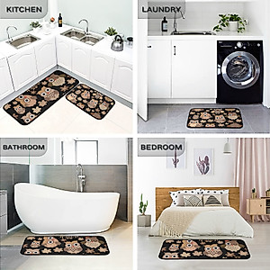 Kigai Kitchen Rugs 2 Piece Waterproof Non Slip Kitchen Mat Cute Owl Kitchen Rug Set for Sink Office Kitchen Cafe, 19.7"x47.2"+19.7"x27.6"