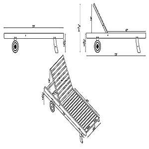 2-Pack Caspian Adjustable Eucalyptus Wood Outdoor Lounge Chairs with Weather-Resistant Durability (Furniture 73" W x 24"D x 12 1/2"H 5 Reclining Positions)