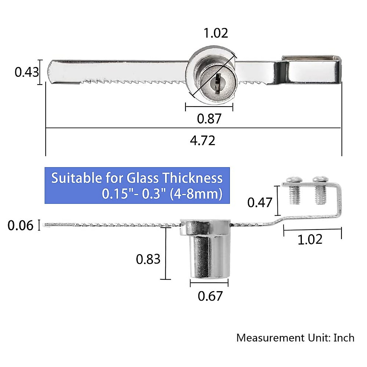 Sissinda Sliding Glass Door Lock Display Case Lock Ratchet Lock with Chrome Finish, Security, Keyed Alike Showcase Display (2 PC)