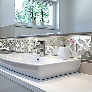 30Pcs Mirror Wall Stickers Mirror Decals Tiles Border DIY Wall Decor Sticker for Living Room Home Background Bathroom