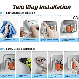 Generic 2 Pack Mop Holder Wall Mount Stainless Steel with Hook, Screw Drilling or Self Adhensive Broom Holder, Storage Rack for Closet Laundry Garage Garden Tool Origanizer, Orange