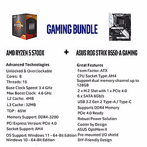 INLAND AMD Ryzen 7 5700X 8-Core 16-Thread Unlocked Desktop Processor with ASUS ROG Strix B550-A AMD AM4 Zen 3 Ryzen 5000 ATX Gaming Motherboard