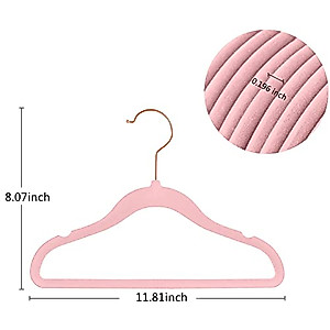 TIMMY Baby Velvet Hangers Non-Slip Baby Clothes Hangers, 11.8” Inch 50 Pack Space Saving Childrens Hangers -360° Swivel Rose Gold Hook, Strong & Durable Infant/Toddler Pink Hangers