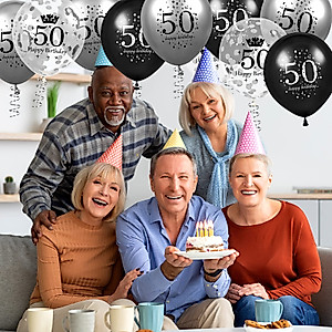 50th Birthday Balloons Decorations 15pcs Black Silver Happy 50th Birthday Party Latex Confetti Balloons for Men Women 50th Anniversary Happy Birthday Party Decor Supplies 12 inches